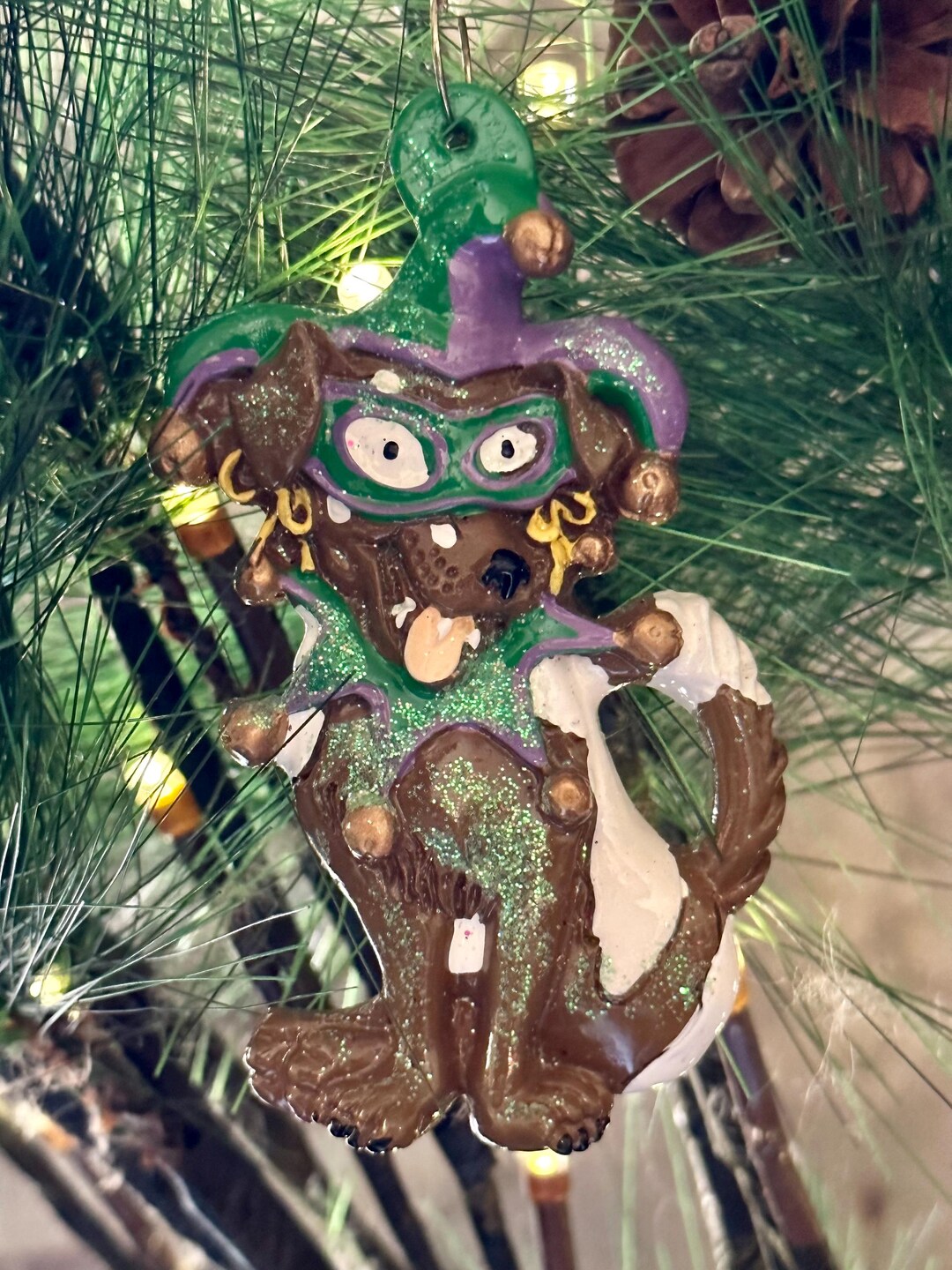 Mardi Gras Jester Bead Dog Christmas Ornament New Orleans Parade Decor ...