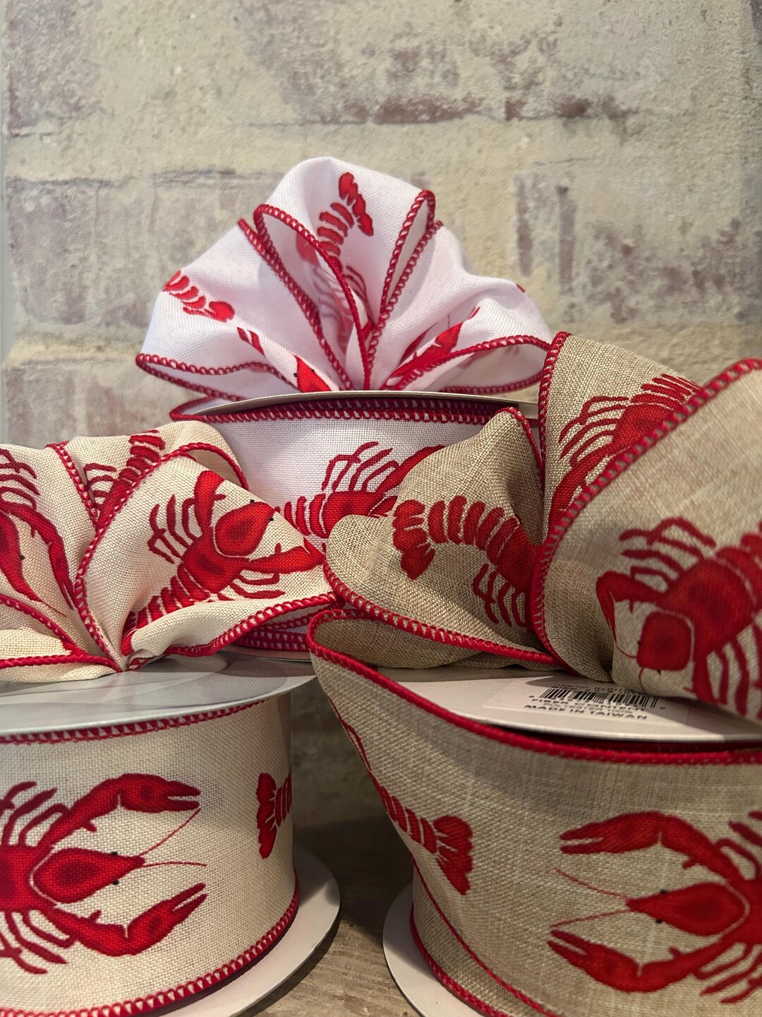 Canvas Crawfish Ribbon, Neutral Colored Crawfish Boil Bow Supplies ...