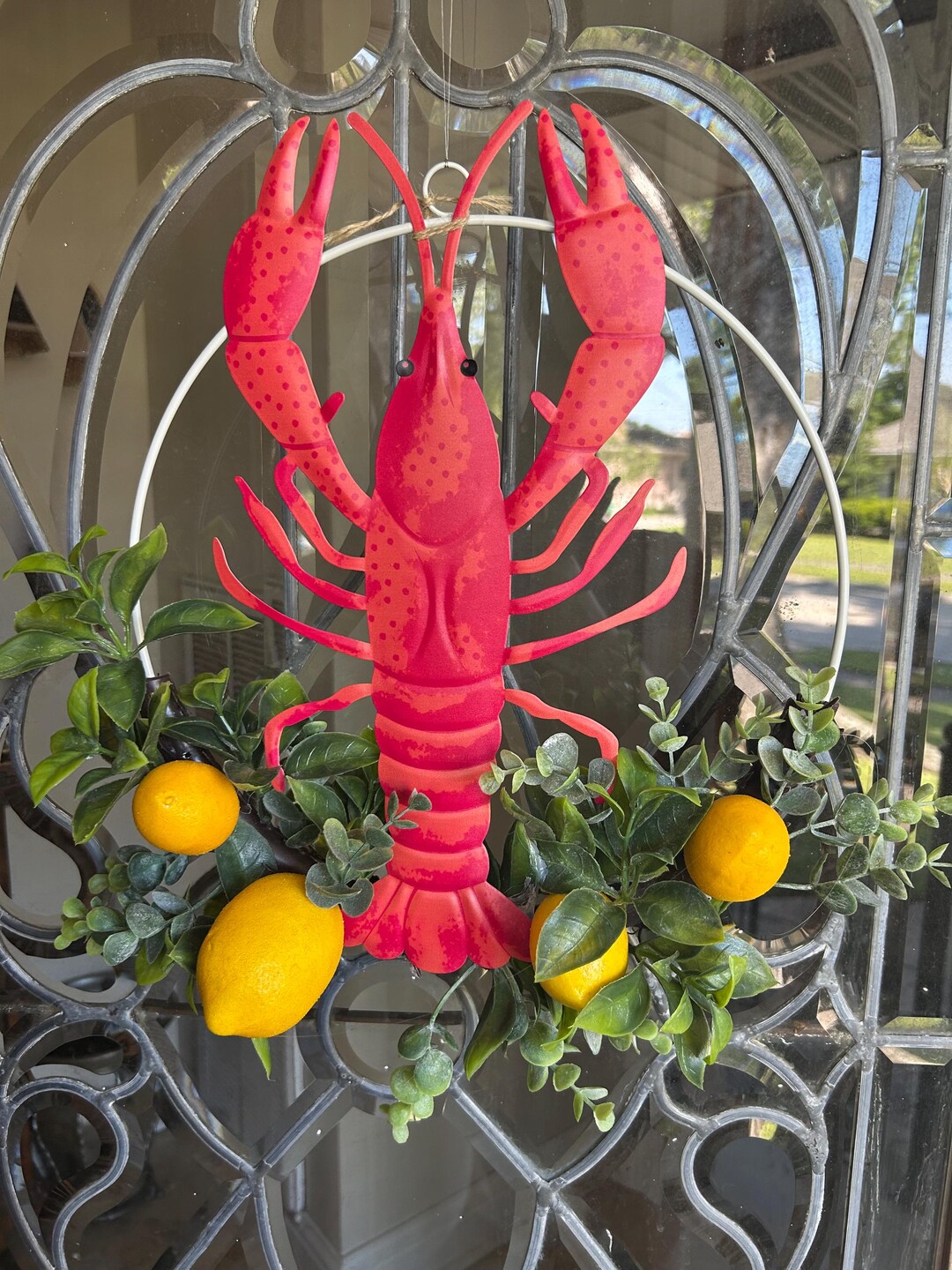 Handmade 14" Metal Crawfish Lobster Boil Hanging Mounted Lemon and ...