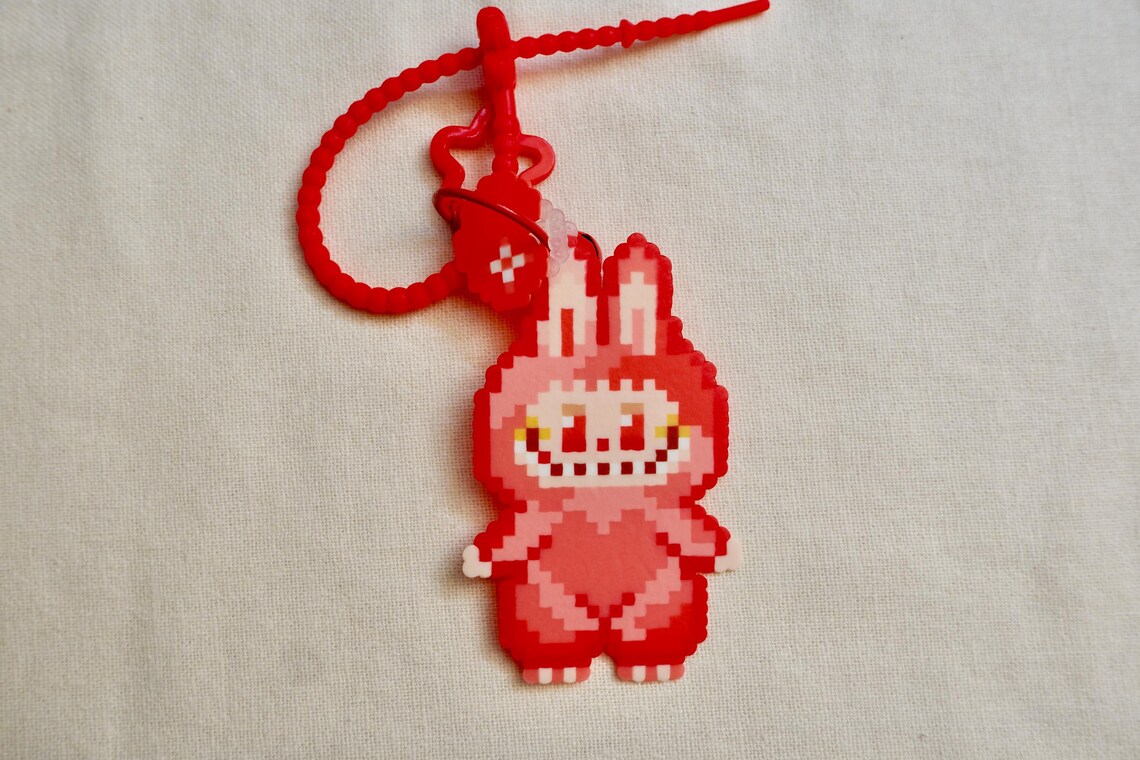 Labubu Inspired Keychain, Pixel Art Perler Bead Charm, 8-bit Art Toy ...
