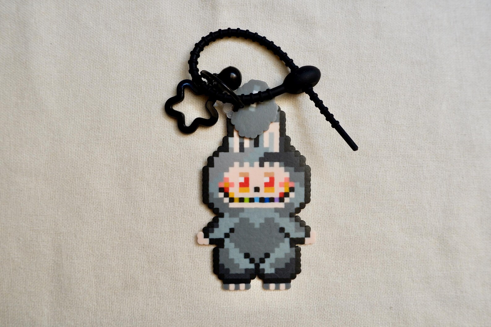Labubu Inspired Keychain, Pixel Art Perler Bead Charm, 8-bit Art Toy ...