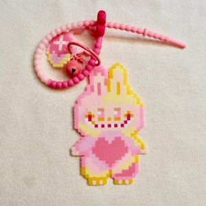 Labubu Inspired Keychain, Pixel Art Perler Bead Charm, 8-bit Art Toy ...