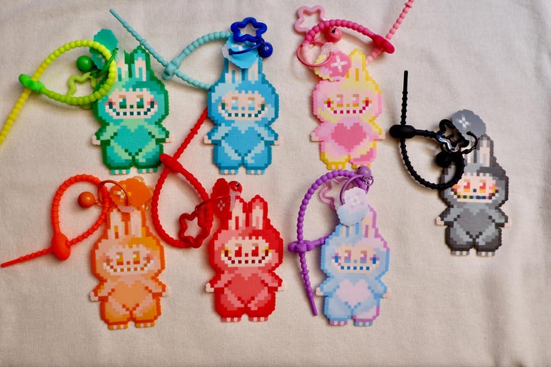 Labubu Inspired Keychain, Pixel Art Perler Bead Charm, 8-bit Art Toy ...