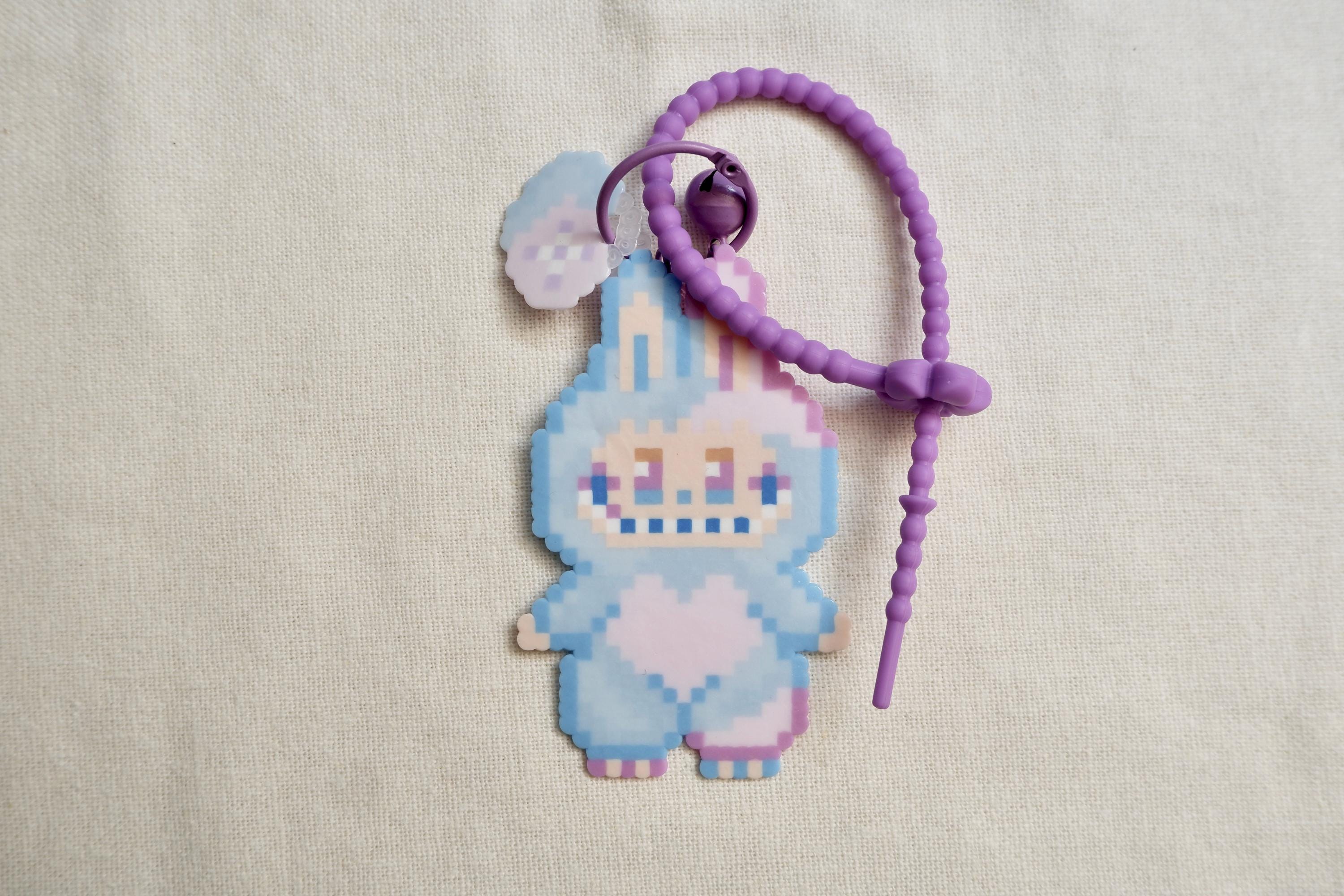 Labubu Inspired Keychain, Pixel Art Perler Bead Charm, 8-bit Art Toy ...