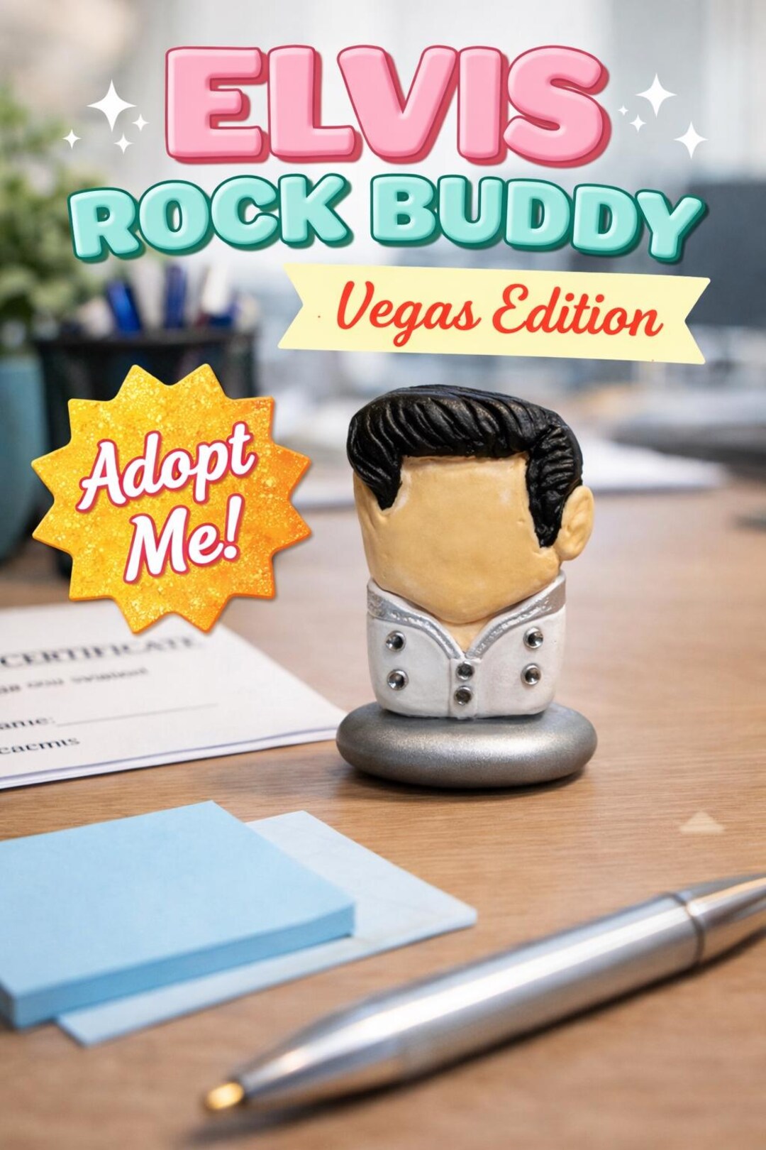 Pet Rock Elvis Buddy |vegas Edition Mini Desk Decor | Handmade Elvis ...