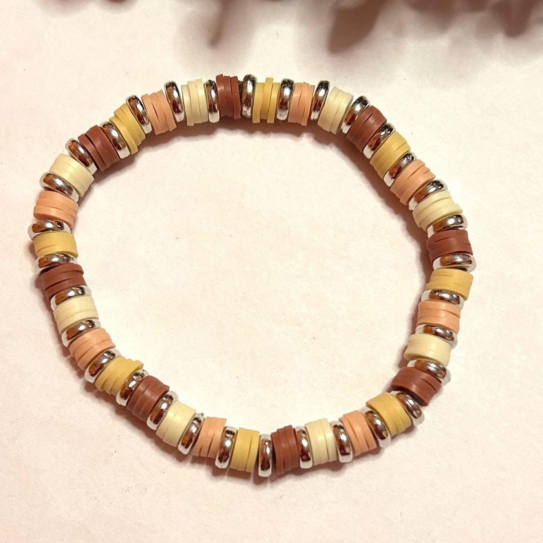 Neutral Colored Clay Bead Bracelet for Versatile Fashion With Healing ...