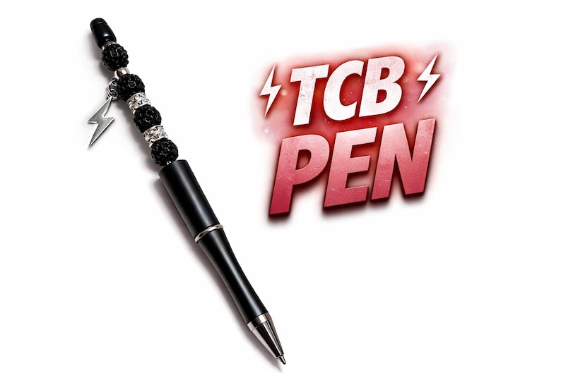 Elvis TCB Black Beaded Pen - Rock & Roll Fan Gift - Lightning Bolt ...