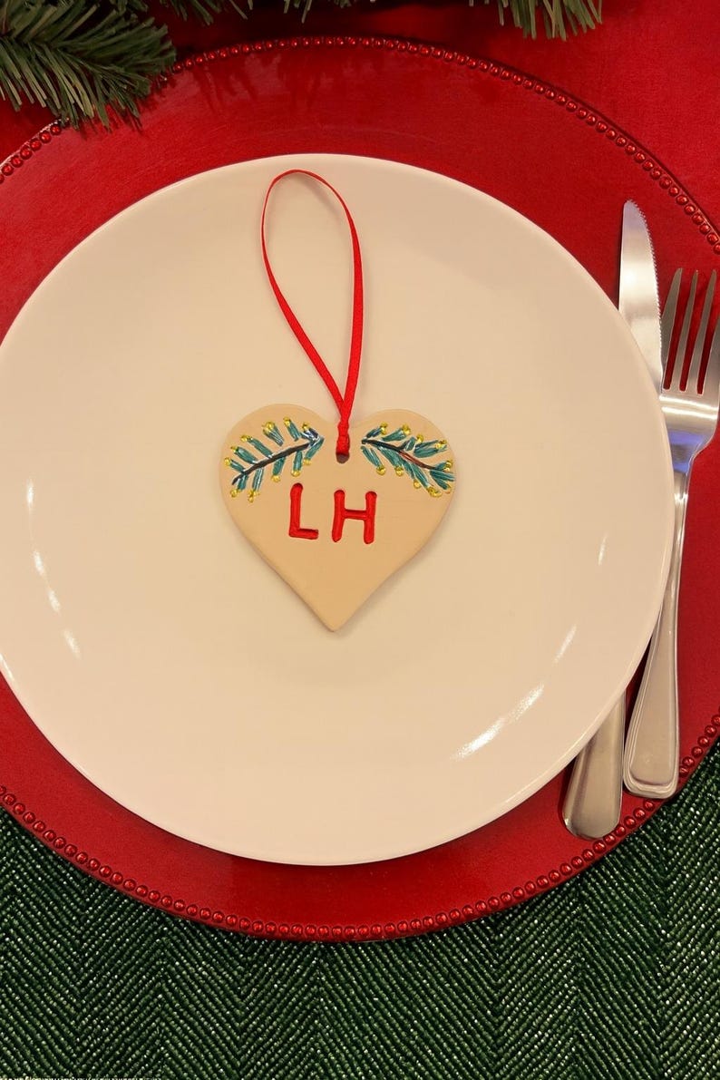 Personalized Polymer Clay Heart Ornament - Customized Place Setting ...