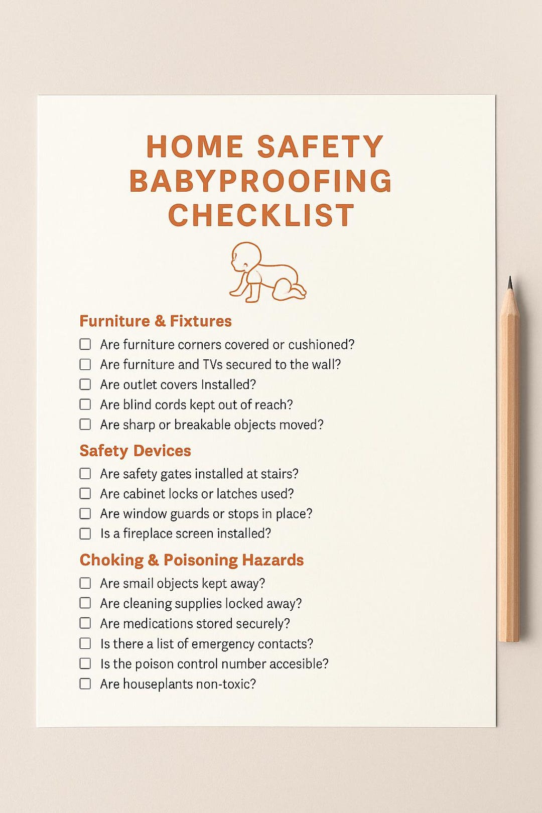 Babyproofing Checklist Printable | Hand-drawn Baby Safety Guide ...