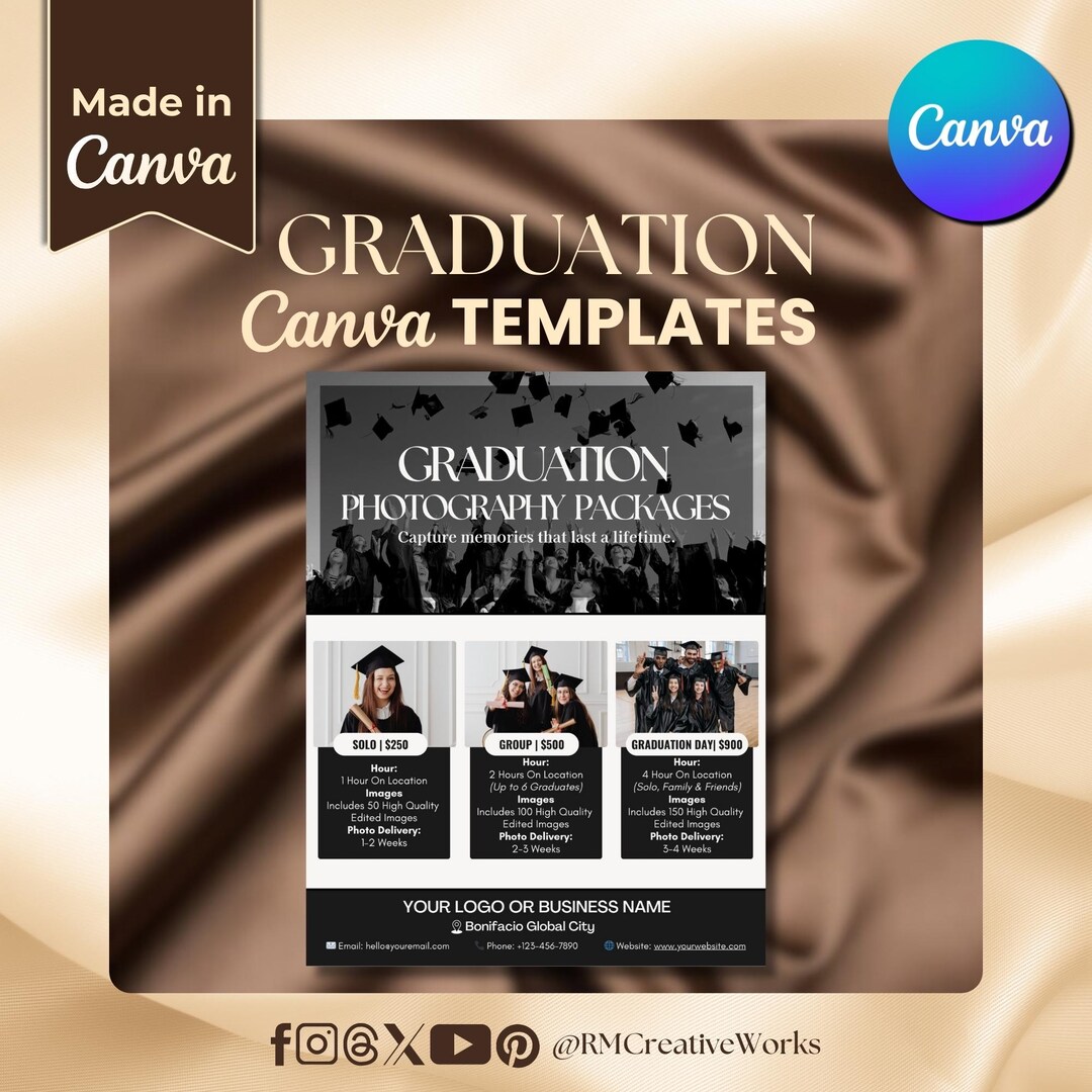 Graduation Photography Packages Canva Template | Editable 8.5x11 ...