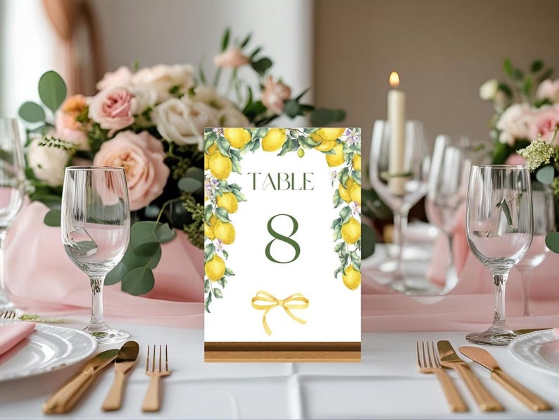 Lemon Table Number Template: Mediterranean Wedding, Citrus Party (5x7 ...
