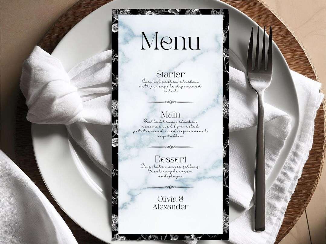 Elegant Marble Menu Template: Modern Printable Design (digital Download ...