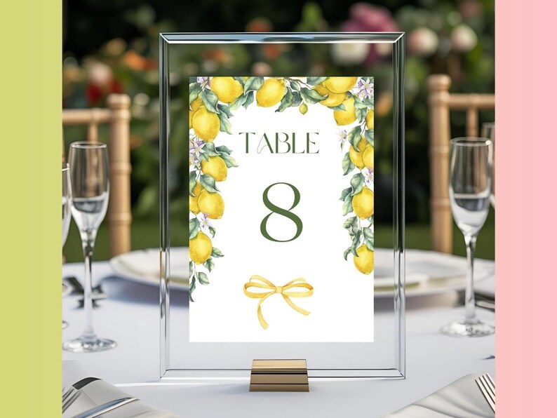 Lemon Table Number Template: Mediterranean Wedding, Citrus Party (5x7 ...