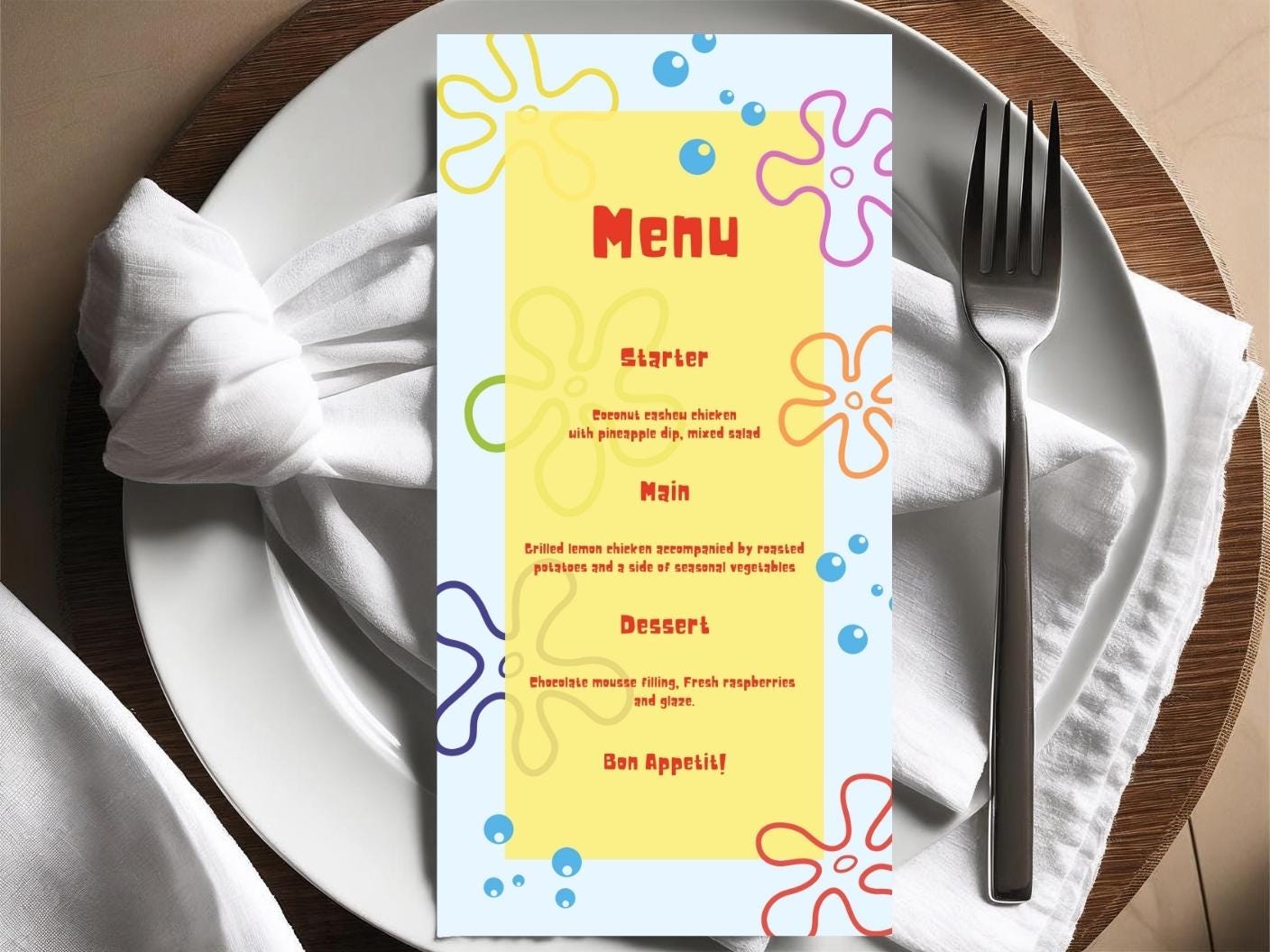 Spongebob Theme Party Menu Template: Editable Canva Printable Digital ...