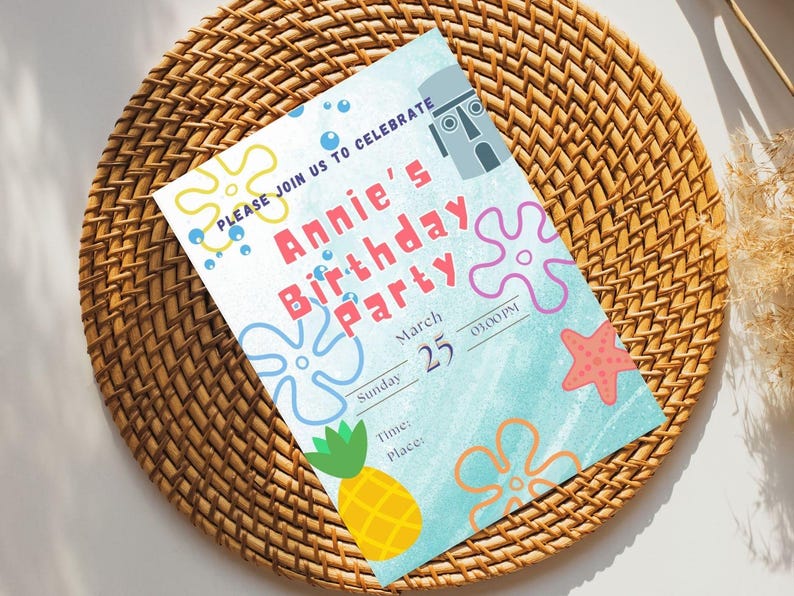 Spongebob Birthday Invite, Editable Canva Template, Kids Party ...