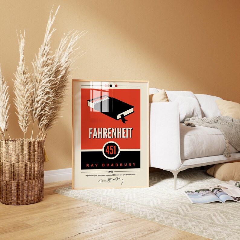 Fahrenheit 451 Book Cover Poster | Ray Bradbury | Fahrenheit 451 Poster ...