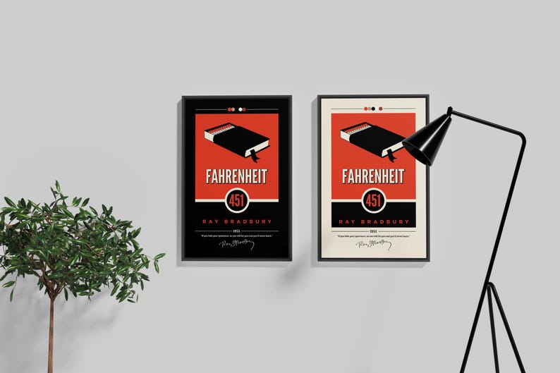 Fahrenheit 451 Book Cover Poster | Ray Bradbury | Fahrenheit 451 Poster ...