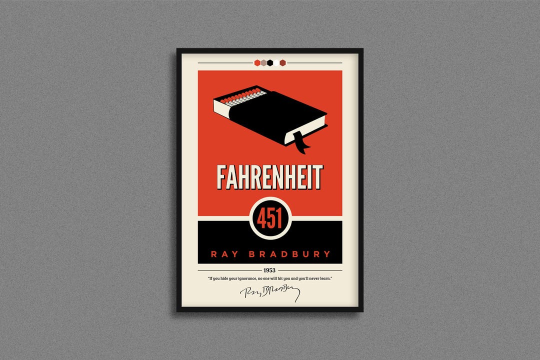 Fahrenheit 451 Book Cover Poster | Ray Bradbury | Fahrenheit 451 Poster ...