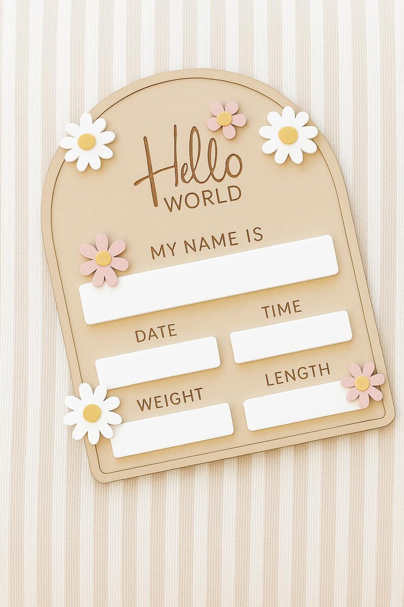 Hello World Birth Announcement Sign | Baby Birth Stats | Neutral Arch ...