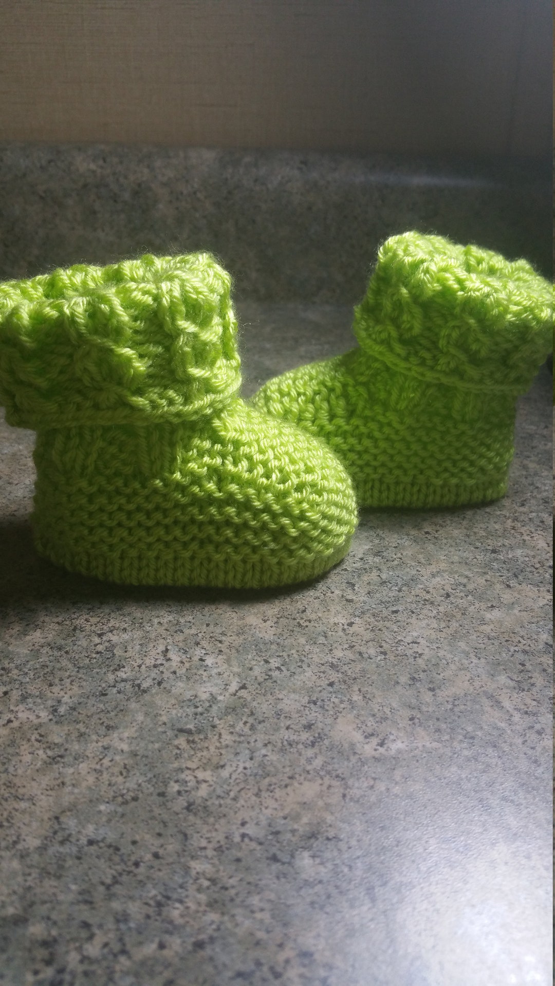 Handknit Green Cable Edge Baby Booties. Green Baby Booties. Gender ...