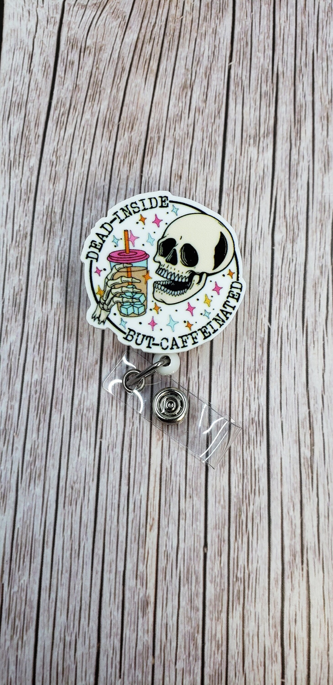 Dead Inside but Caffeinated Badge Reel Funny Caffine Skull - Etsy