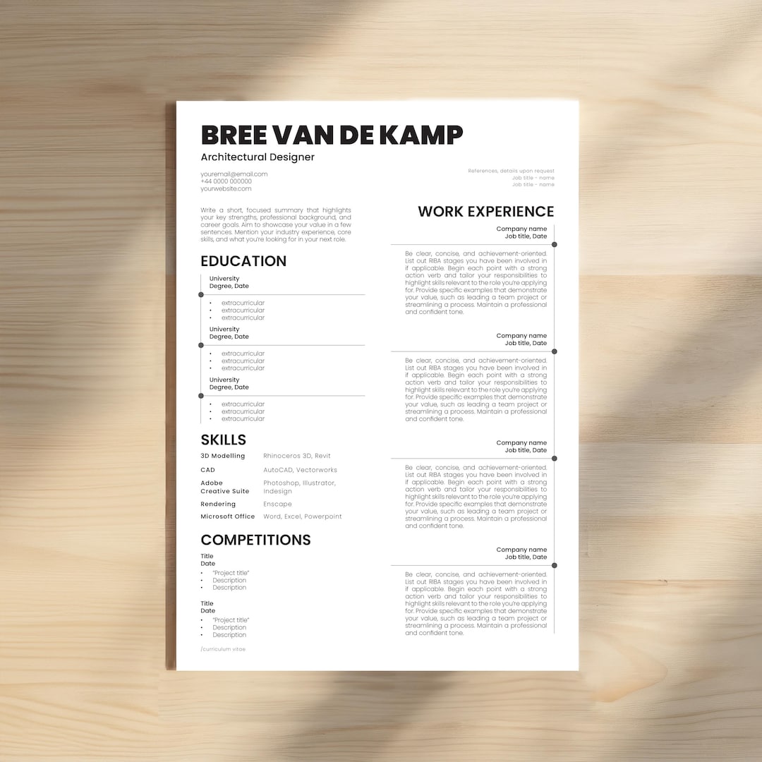 Architecture Resume Template, Minimalist CV & Cover Letter (microsoft ...