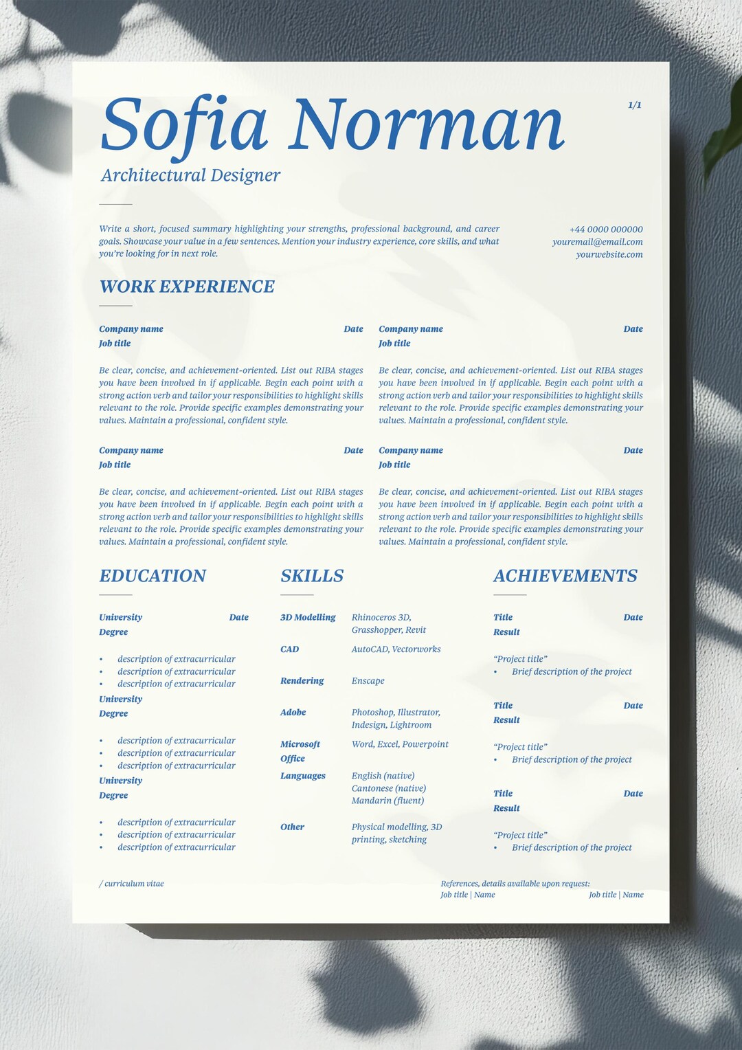 Architecture Resume / CV and Cover Letter Template. Clean, Elegant ...