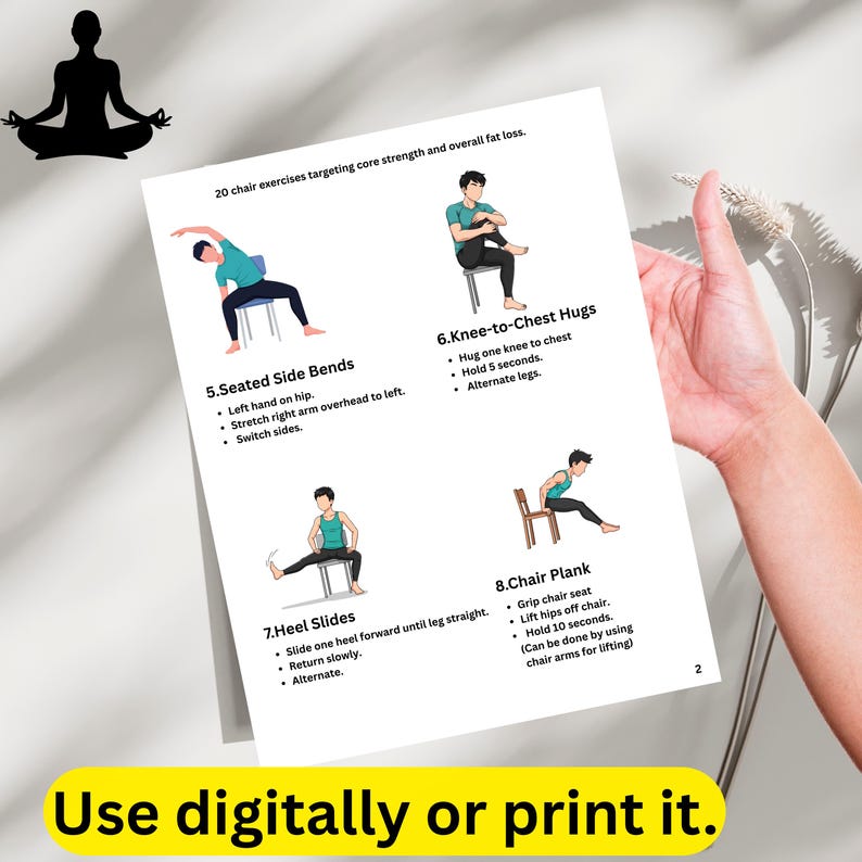 Chair Exercises for Core Strength & Fat Loss: Printable Guide (digital ...
