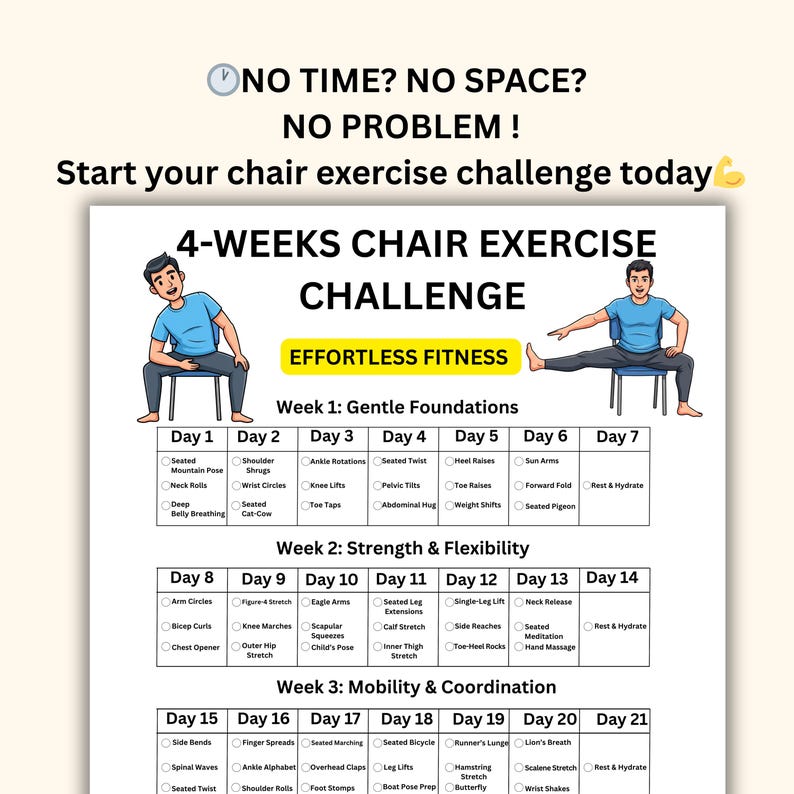 Printable Chair Yoga Chart: 4-week Seated Exercise Routine (PDF ...