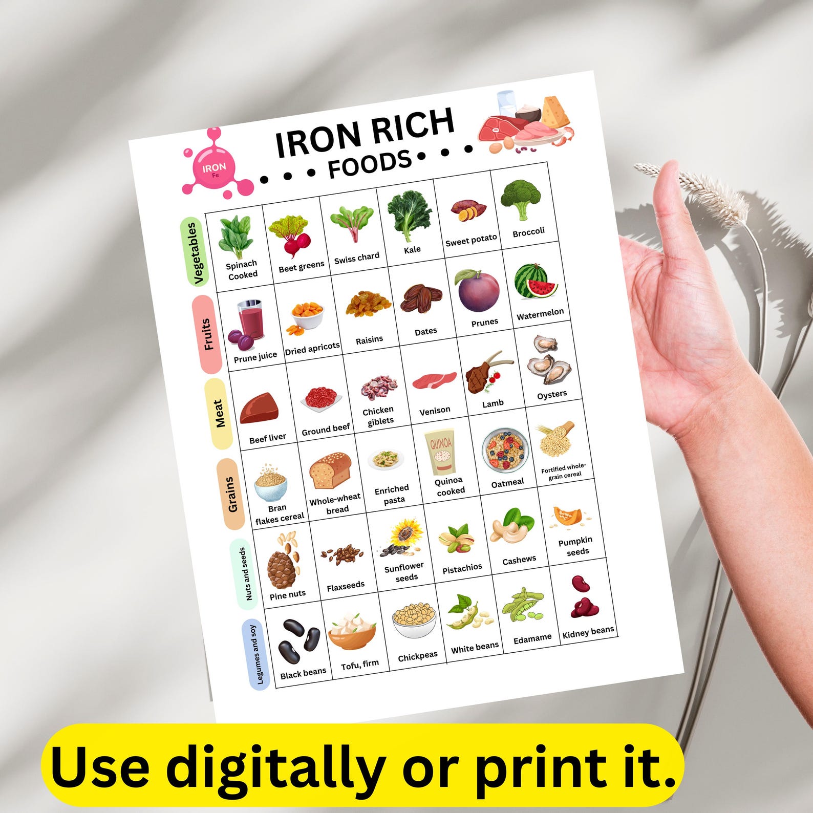 Iron Rich Foods List PDF | Anemia Recovery Diet Guide | Plant Based and ...