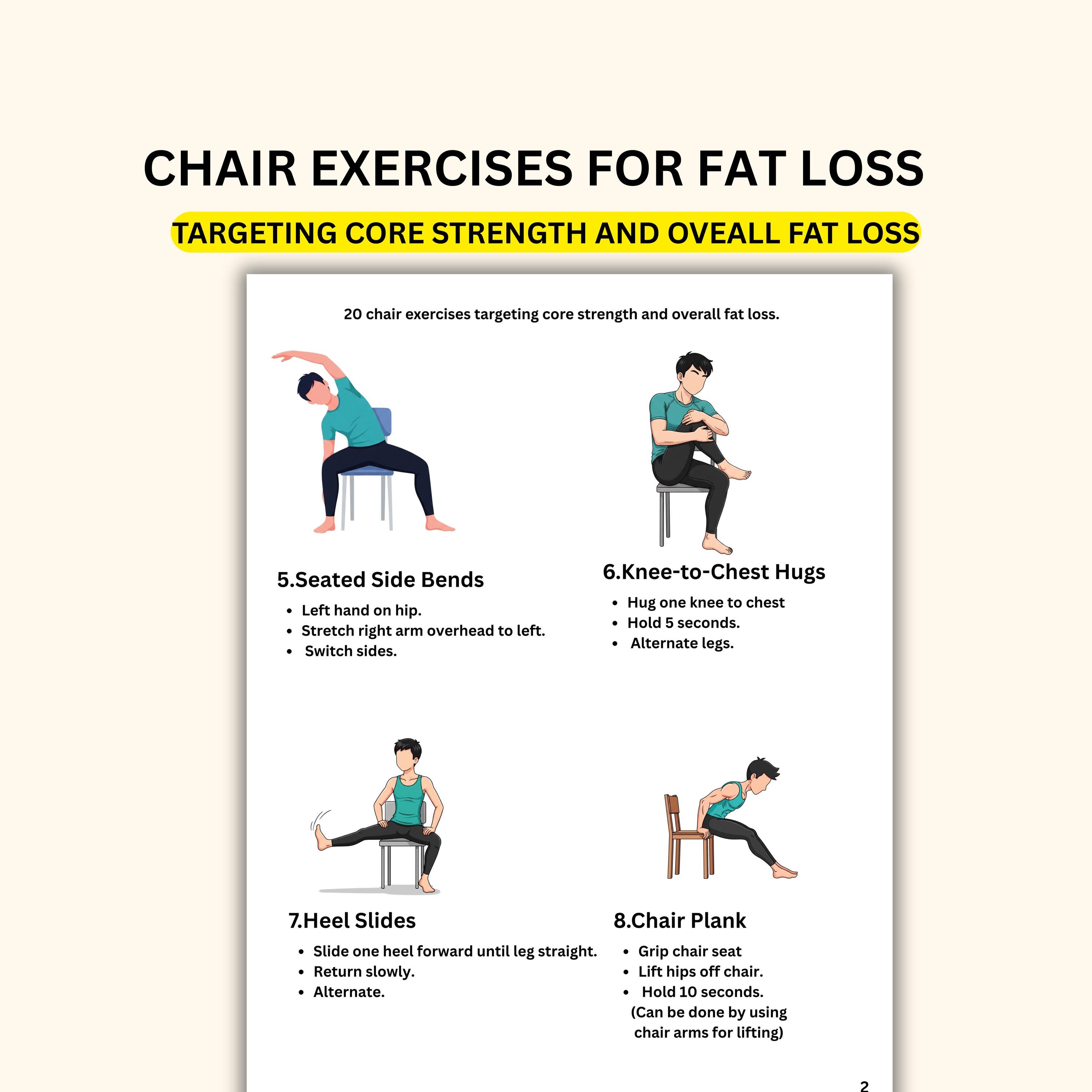 Chair Exercises for Core Strength & Fat Loss: Printable Guide (digital ...