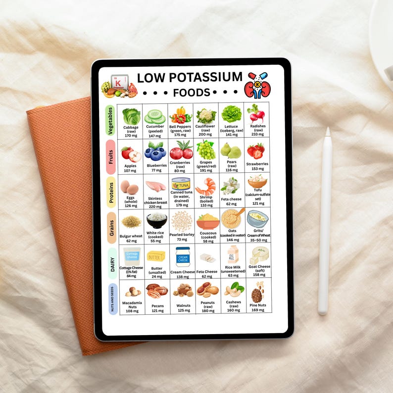 Low Potassium Food List: Renal Diet Chart (digital Download) - Etsy