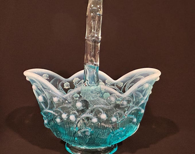 Vintage Fenton Art Glass Fenton Opalescent Aqua Blue Glass Basket ...