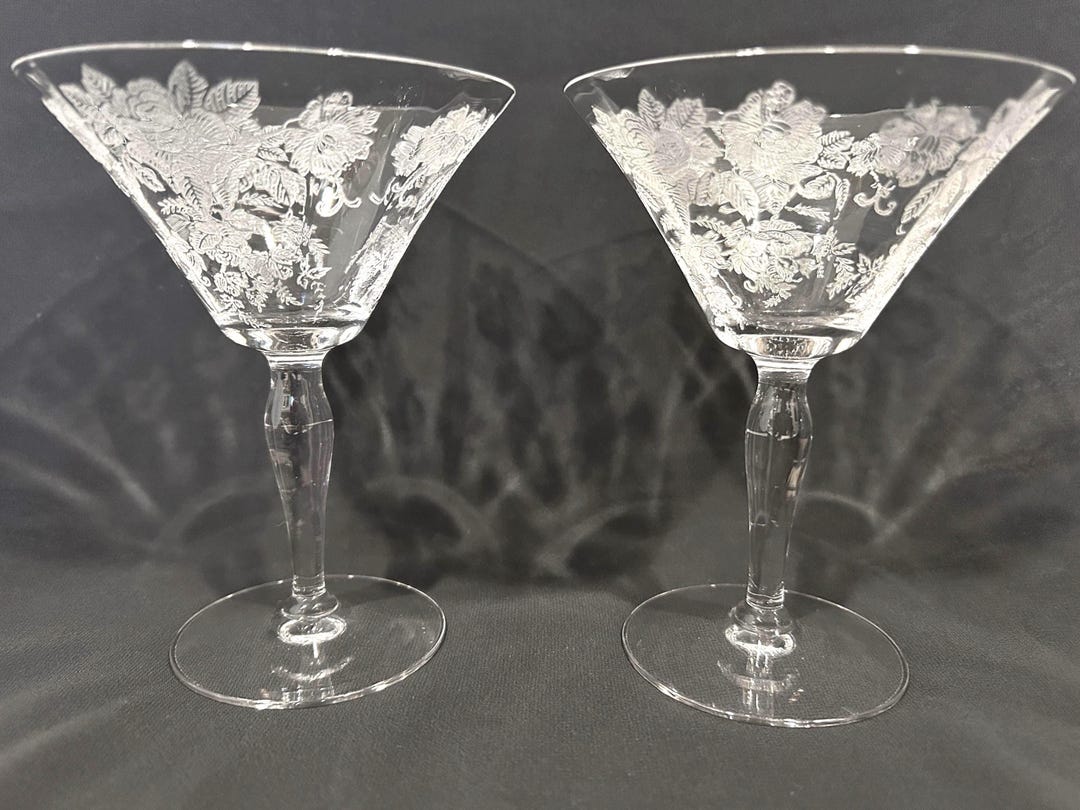 Vintage Morgantown Crystal Champagne Glasses, Floral Etched Stemware ...