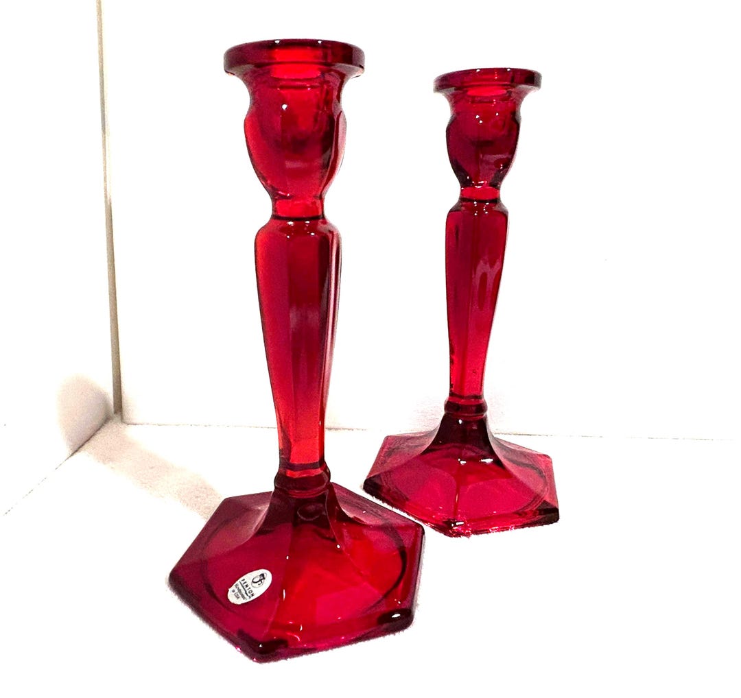 Vintage Fenton Art Glass Made in USA Pair of Ruby Red Florentine Glass ...