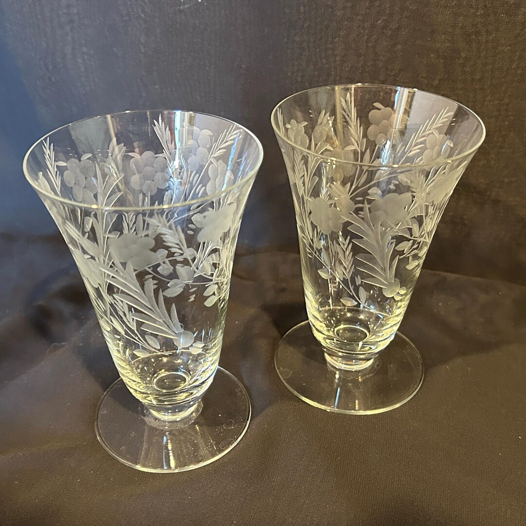 Vintage Floral Etched Crystal Juice Glasses – Set of 2, 1940s–1950s - Etsy