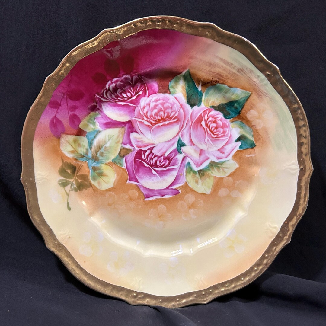 Antique Carl Tielsch Germany Handpainted Roses Plate 8 3/8" - Etsy