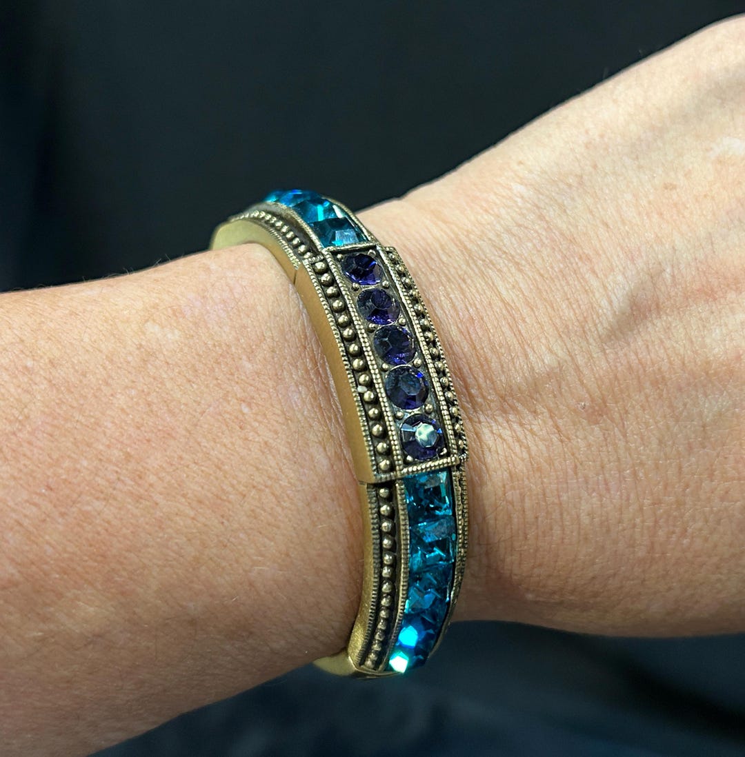 Vintage Heidi Daus Bangle Bracelet: Blue & Purple Crystal Hinged Cuff ...