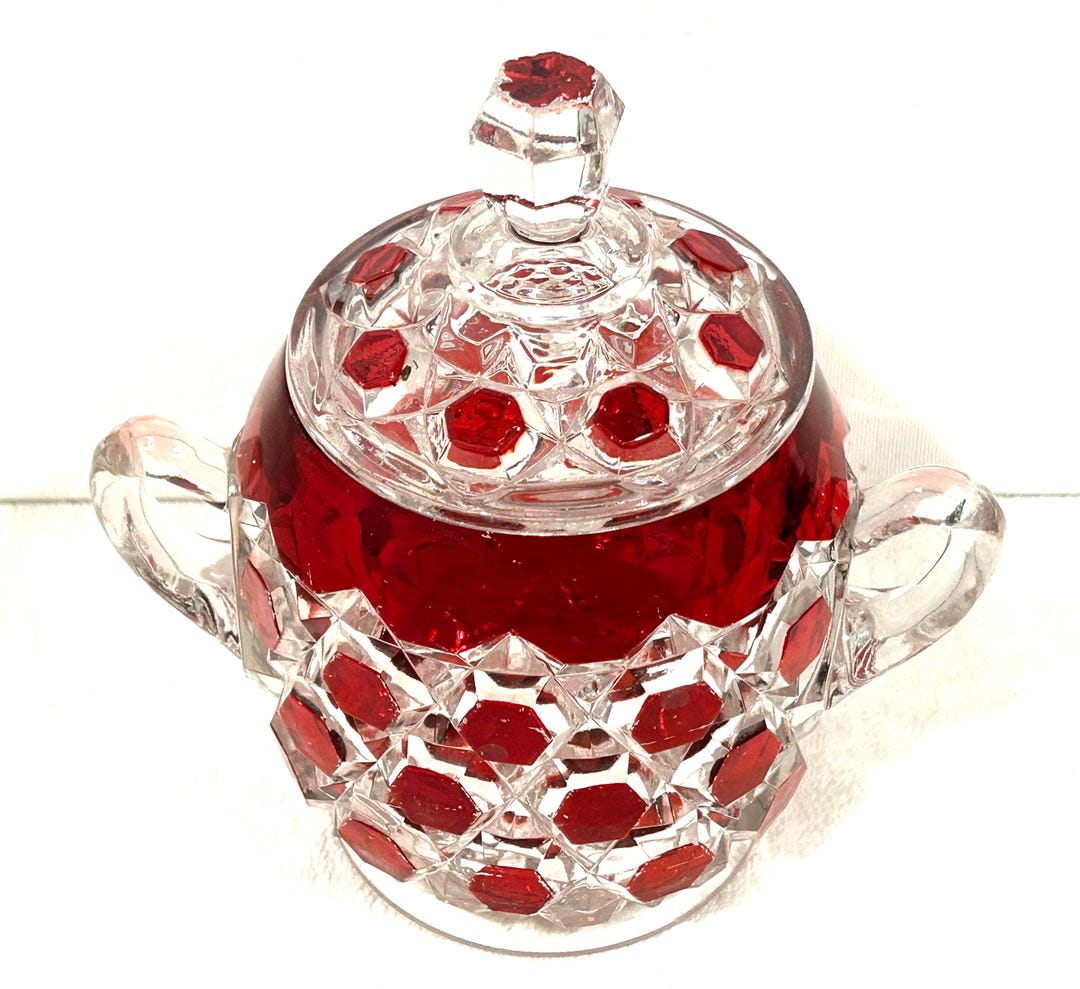 Antique U.S. Glass Red Block Sugar Bowl and Lid 6 3/4" - Etsy