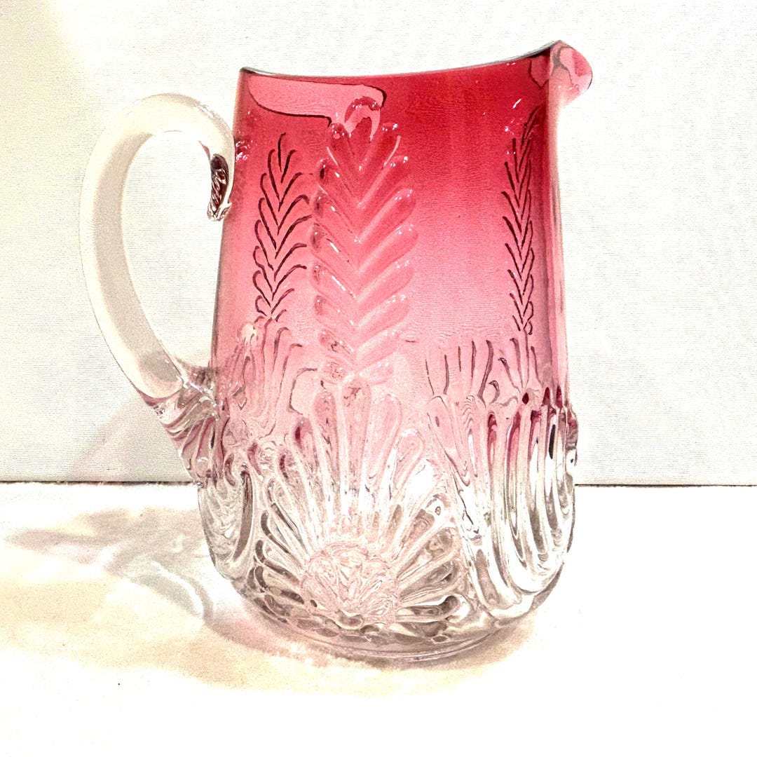 Antique West Virginia Glass Medallion Sprig Water Pitcher: Rubina ...