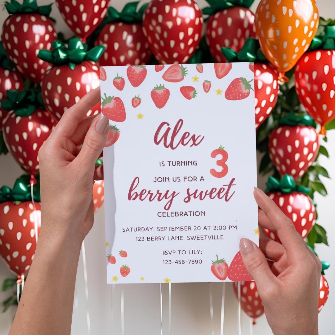 Berry Sweet 3rd Birthday Invitation – Editable Canva Template ...