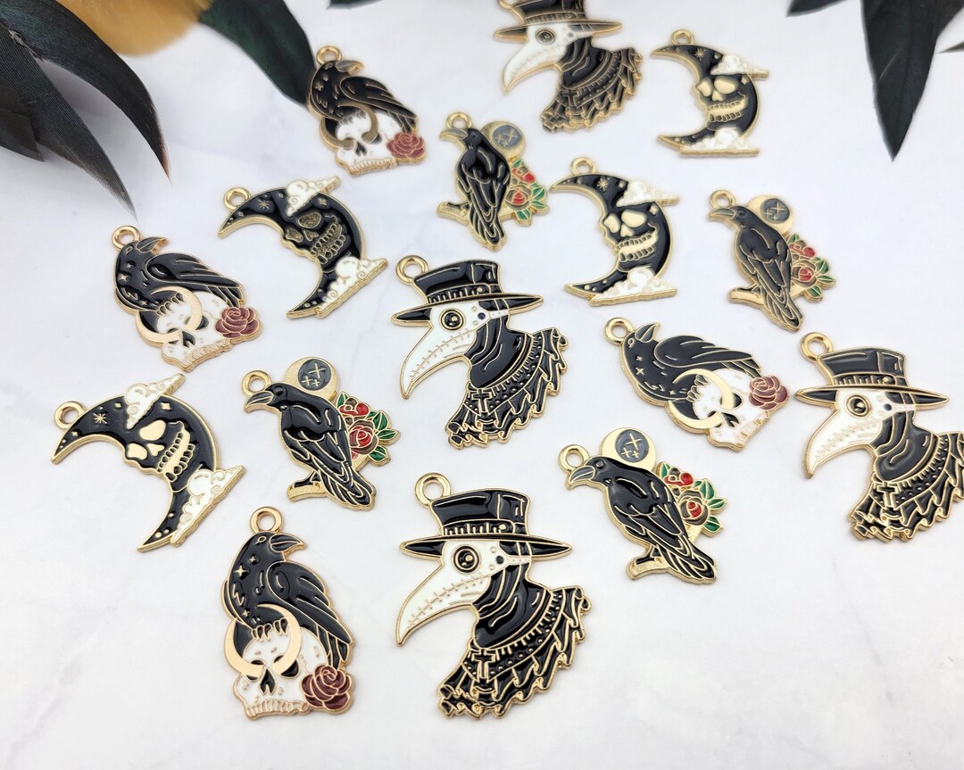 4pcs Occult Pendants - Witchy Charms - Skull Raven Charm - Plague ...