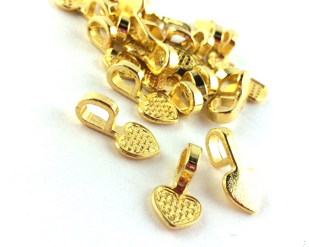 Gold Plated Heart Bails: Necklace Bail Findings, DIY Jewelry (10-300pcs ...
