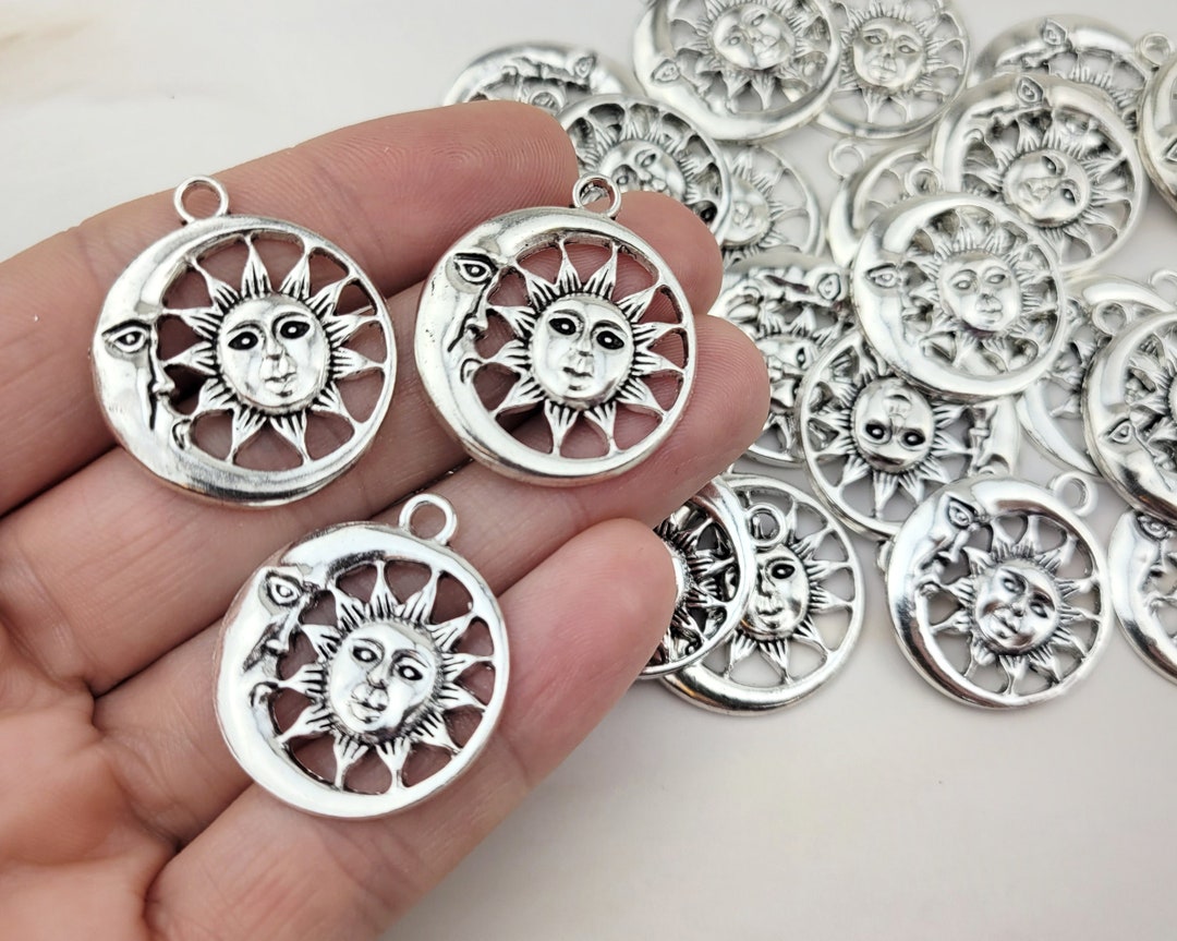 20pcs Sun and Moon Charms - Moon Pendant - Silver Charm - Etsy