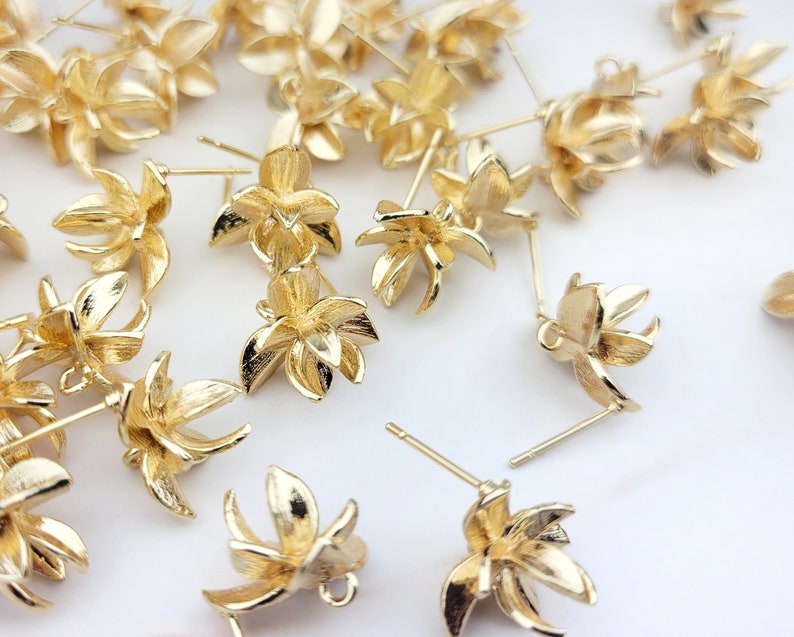 18K Gold Magnolia Earring Findings: DIY Post Earring Blanks - Etsy