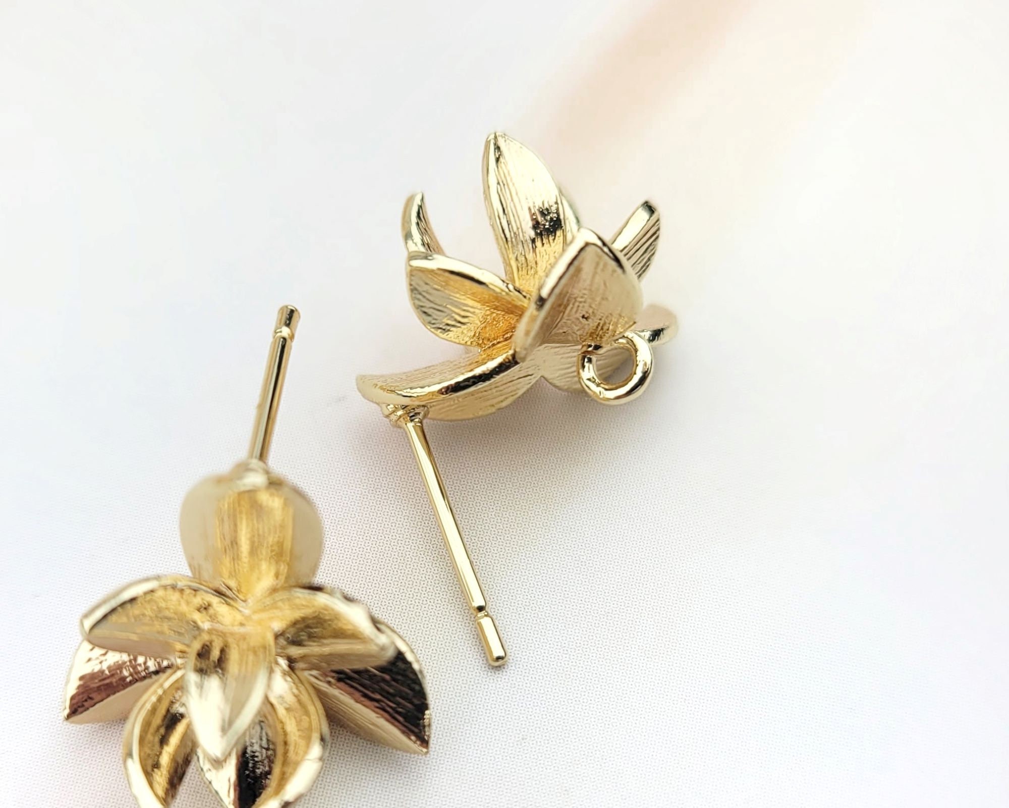 18K Gold Magnolia Earring Findings: DIY Post Earring Blanks - Etsy