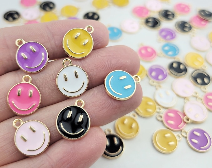 100 Enamel Smiley Face Charms: Gold Plated Colorful Charms - Etsy
