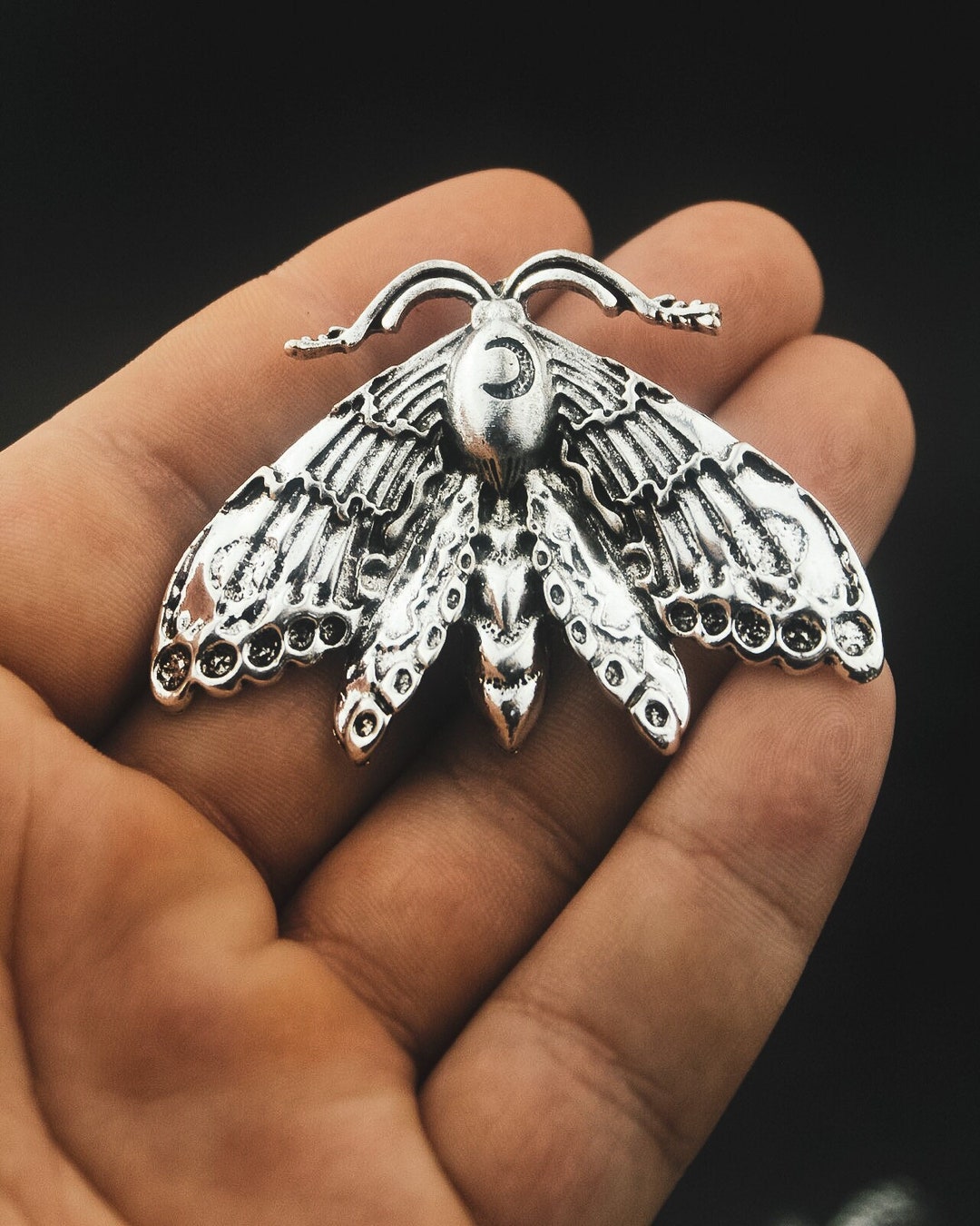 1pcs Large Silver Luna Moth Charm - Wiccan Jewelry Statement Pendant ...