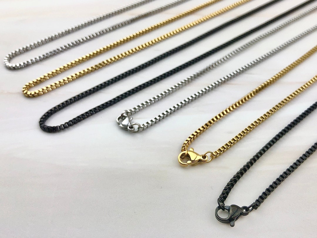 1pcs Stainless Steel Box Chain - 2mm Dainty Box Chain Necklace - Chunky ...