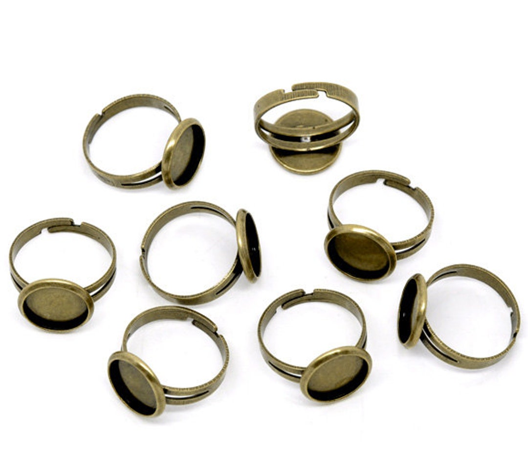 10pcs 12mm Bezel Ring Bases - Antique Bronze Adjustable Ring Blank ...